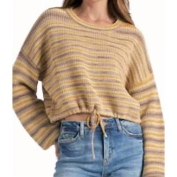Elan | Sweaters | New Elan Striped Tie Front Sweater In Yellow | Poshmark